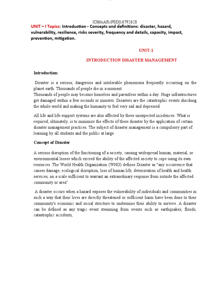 DPPM Unit 1 Study Material | PDF | Hazards | Natural Disasters