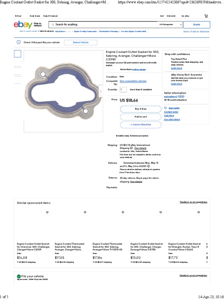 Engine Coolant Outlet Gasket For 300, Sebring, Avenger, Challenger+More C31981 27067731951 EBay ...