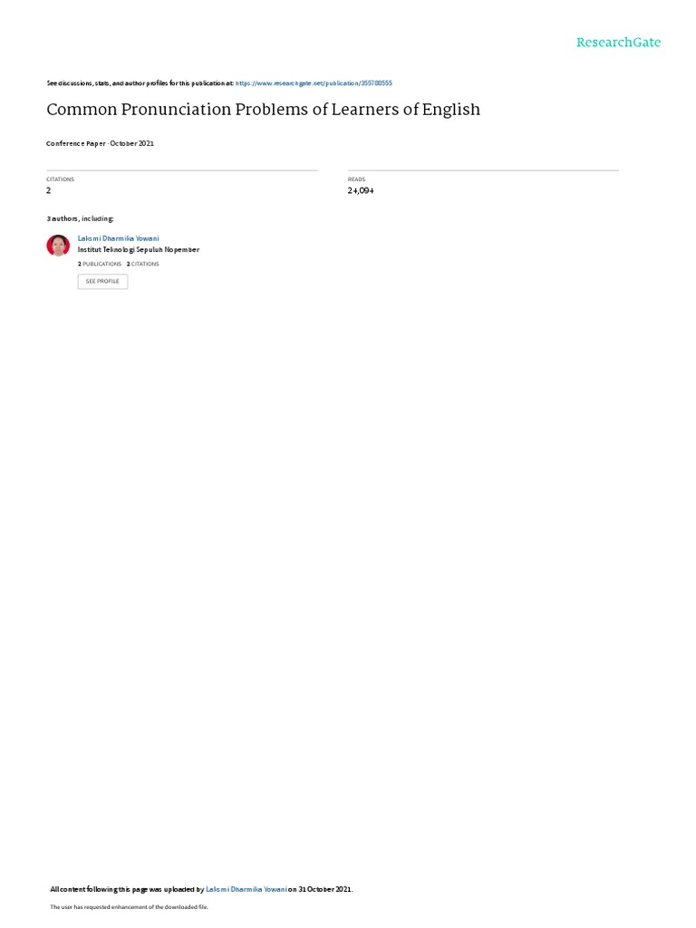 Common Pronunciation Problems of Learners of English | PDF | Second ...