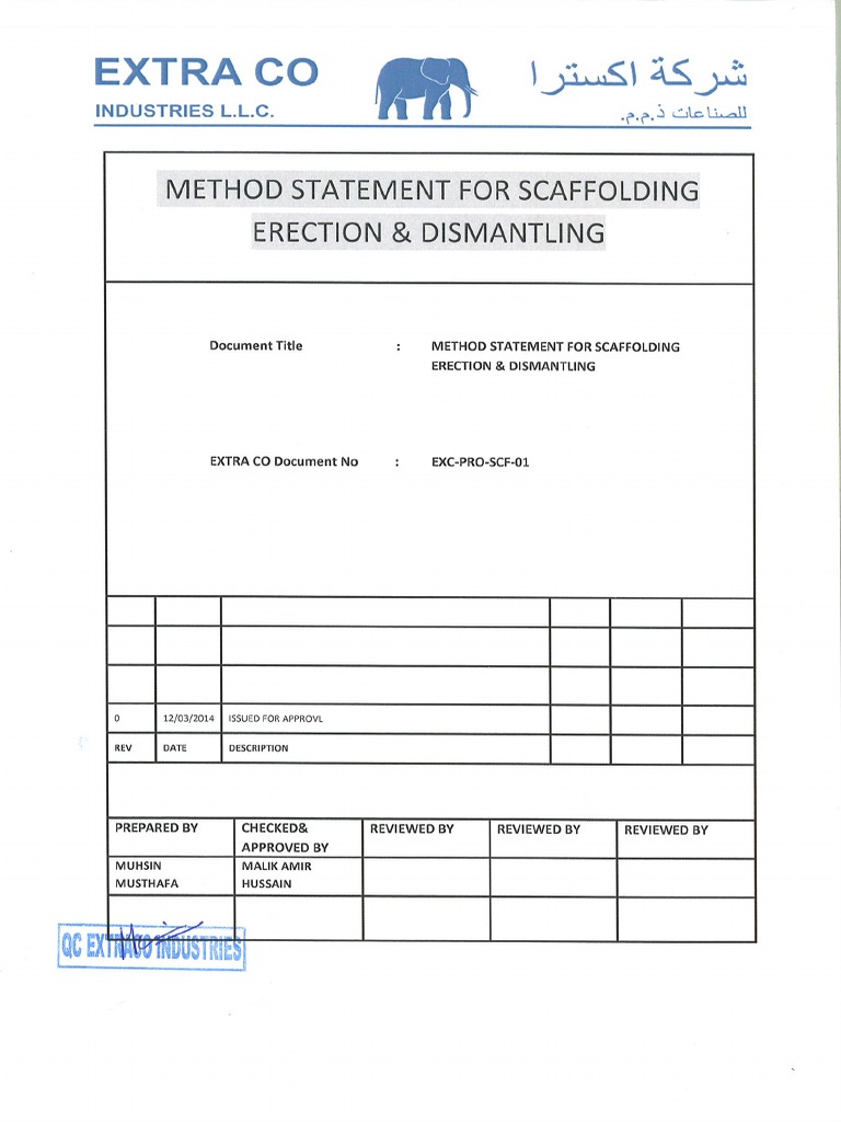 Method Statement For Scaffolding Erection | PDF