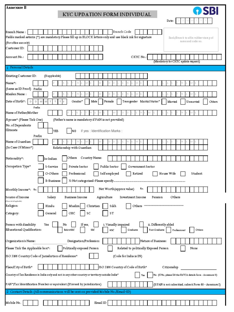 Annex B Kyc Updation Form Individual | PDF