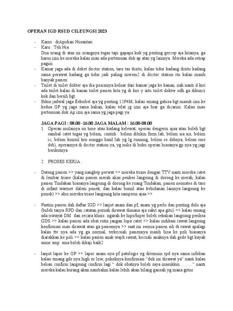 Operan Igd Rsud Cileungsi 2023 | PDF
