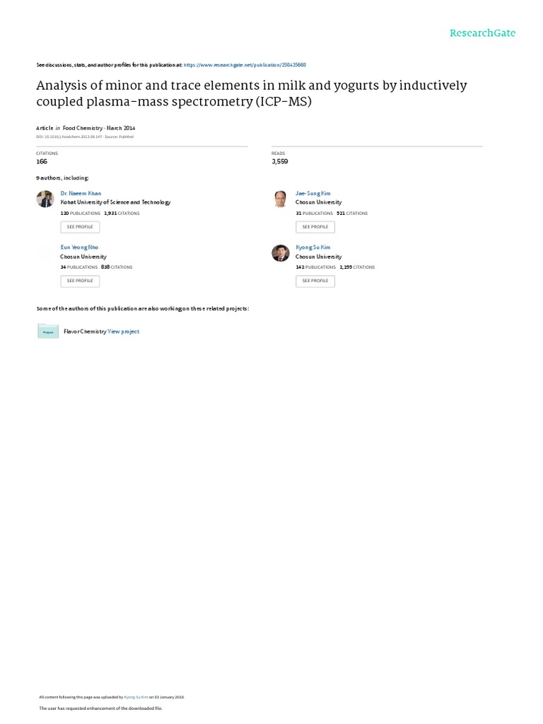 Analysis of Minor and Trace Elements in Milk and Yogurts by Inductively ...