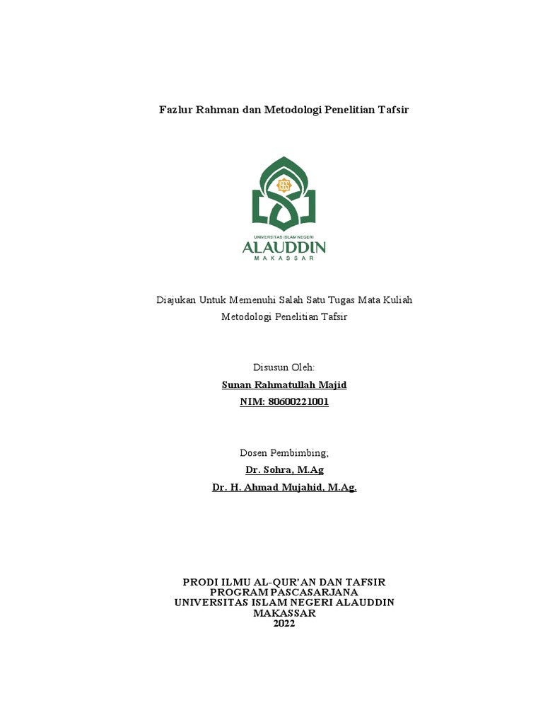 Fazlur Rahman Dan Metode Penelitian Tafsir | PDF