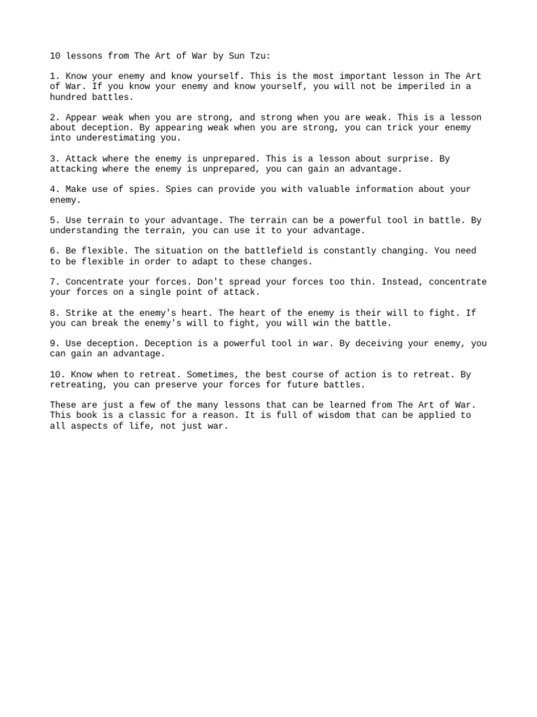 10 Lessons From The Art of War by S | PDF | Self-Improvement | History