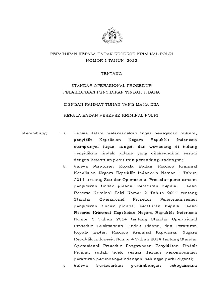 SOP Penyidikan Tindak Pidana Polri 2022 | PDF