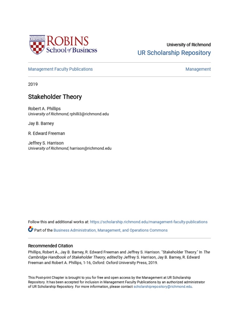 2019 Phillips Barney Freeman - Stakeholder Theory | PDF