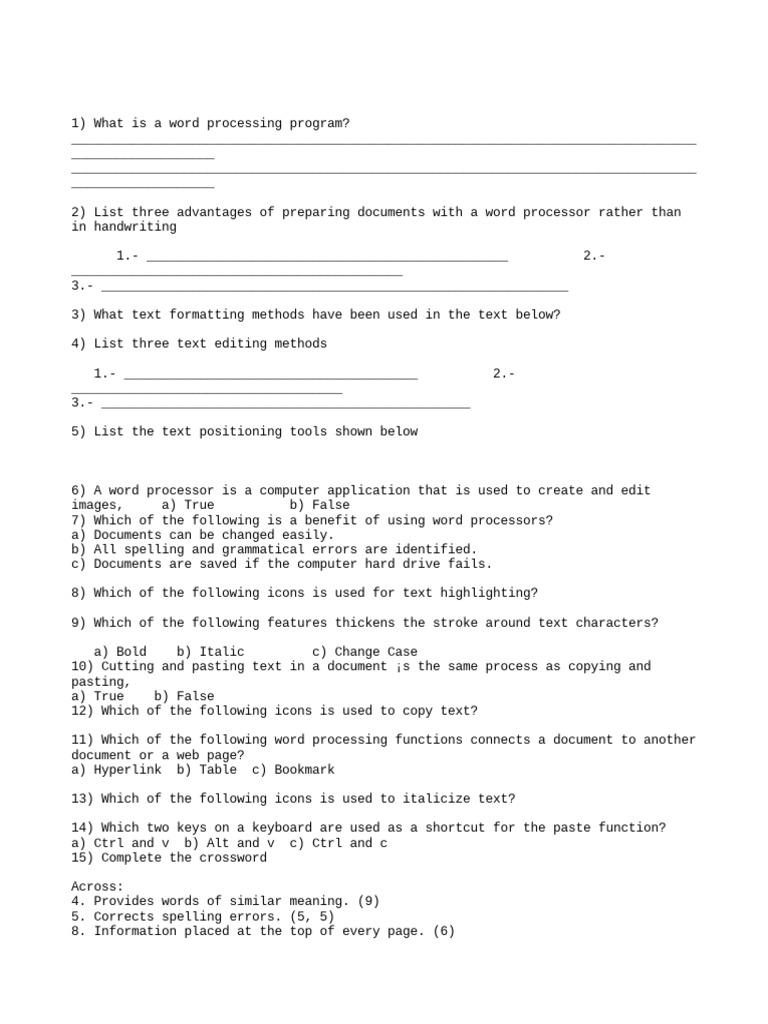Word Processing EXAM PDF | PDF