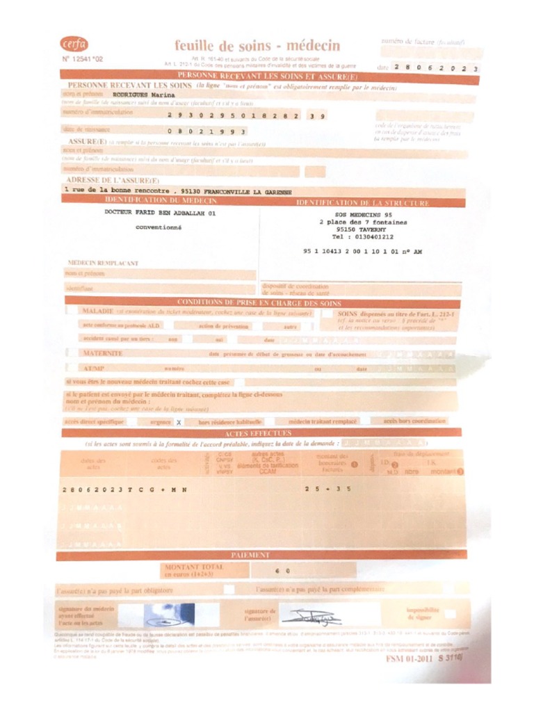 Feuille de Soins | PDF