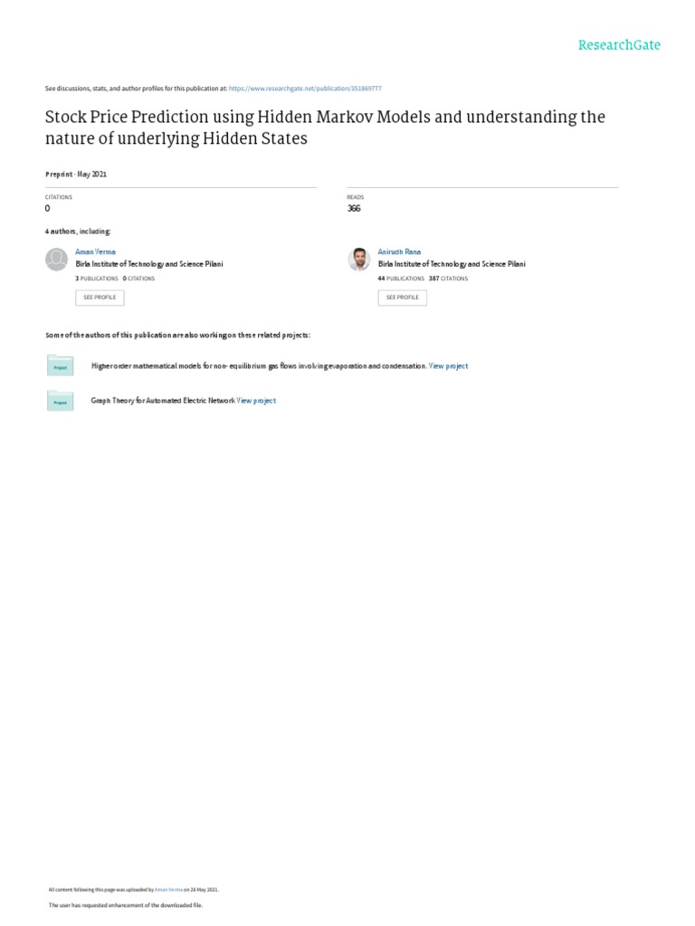 Stock Price Prediction using Hidden Markov Models and understanding the nature of underlying ...