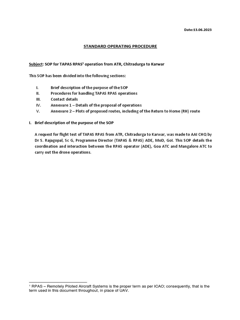 Standard Operating Procedure - ATC Drone Operations Version 3 - 13 June | PDF