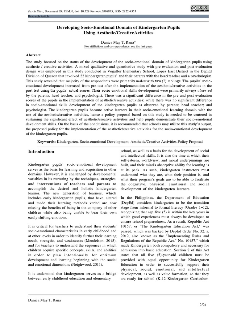 Enhancing Kindergarten Socio-Emotional Skills | PDF | Learning | Teachers