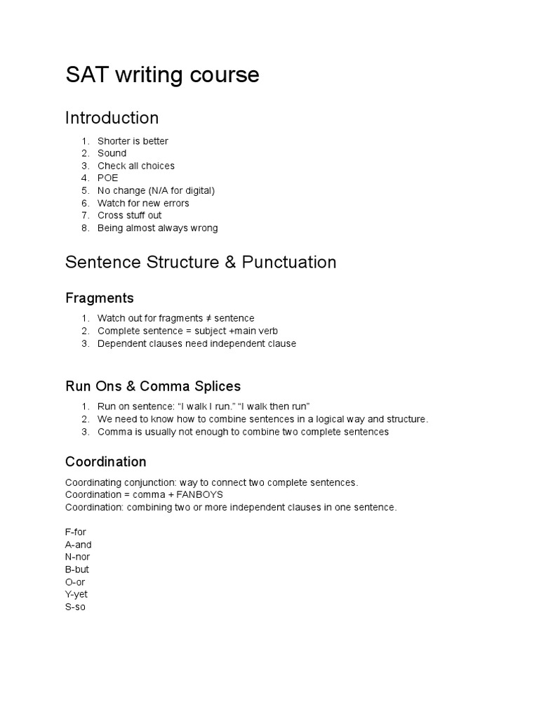 SAT Writing Course Notes | PDF