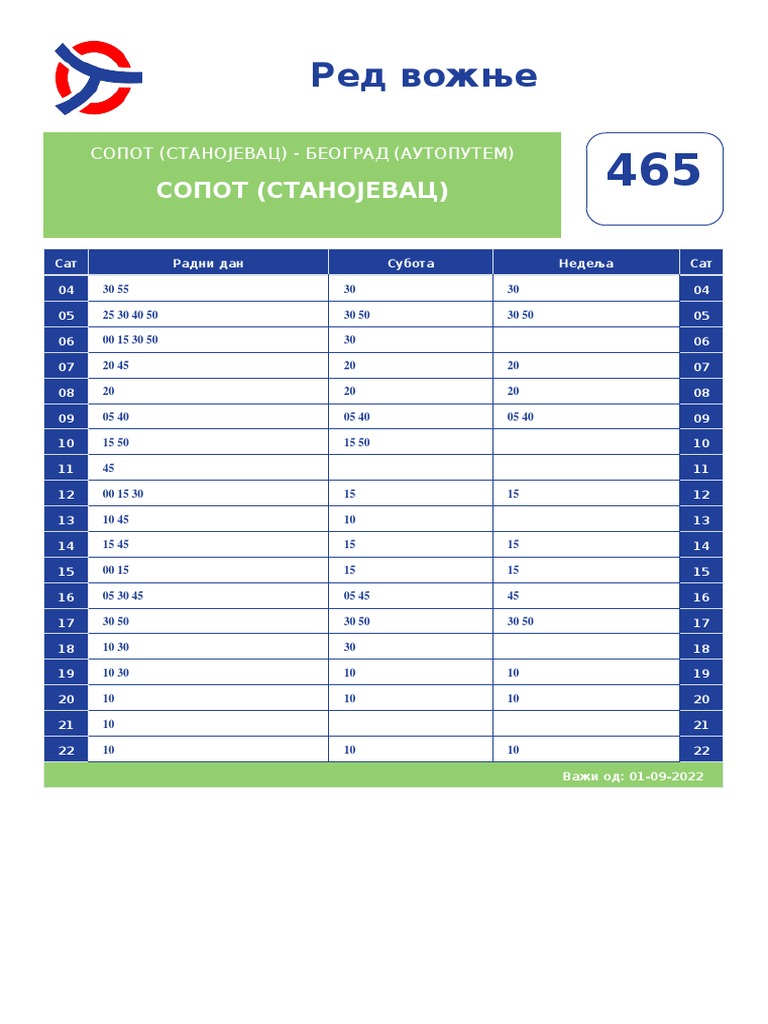 Red Voznje 465 | PDF