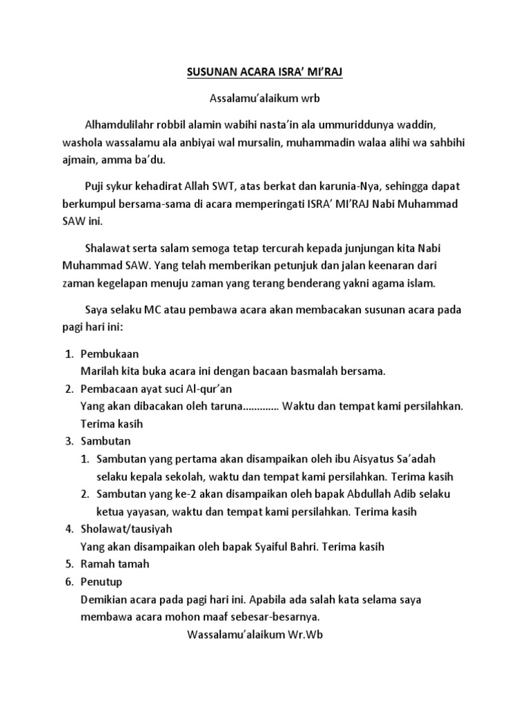 Susunan Acara Isra' Mi'raj | PDF | Kajian Bahasa Asing