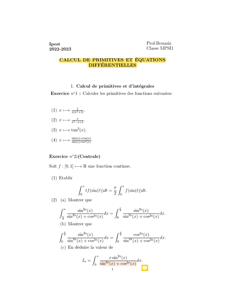 Primitives et Équations Différentielles | PDF | Équations ...