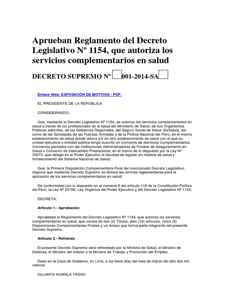 Reglamento de Servicios Complementarios | PDF | Ministerio (Departamento de Gobierno) | Terapia ...