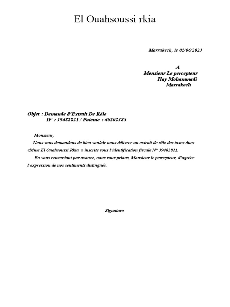 Demande Extrait de Role - Copie | PDF