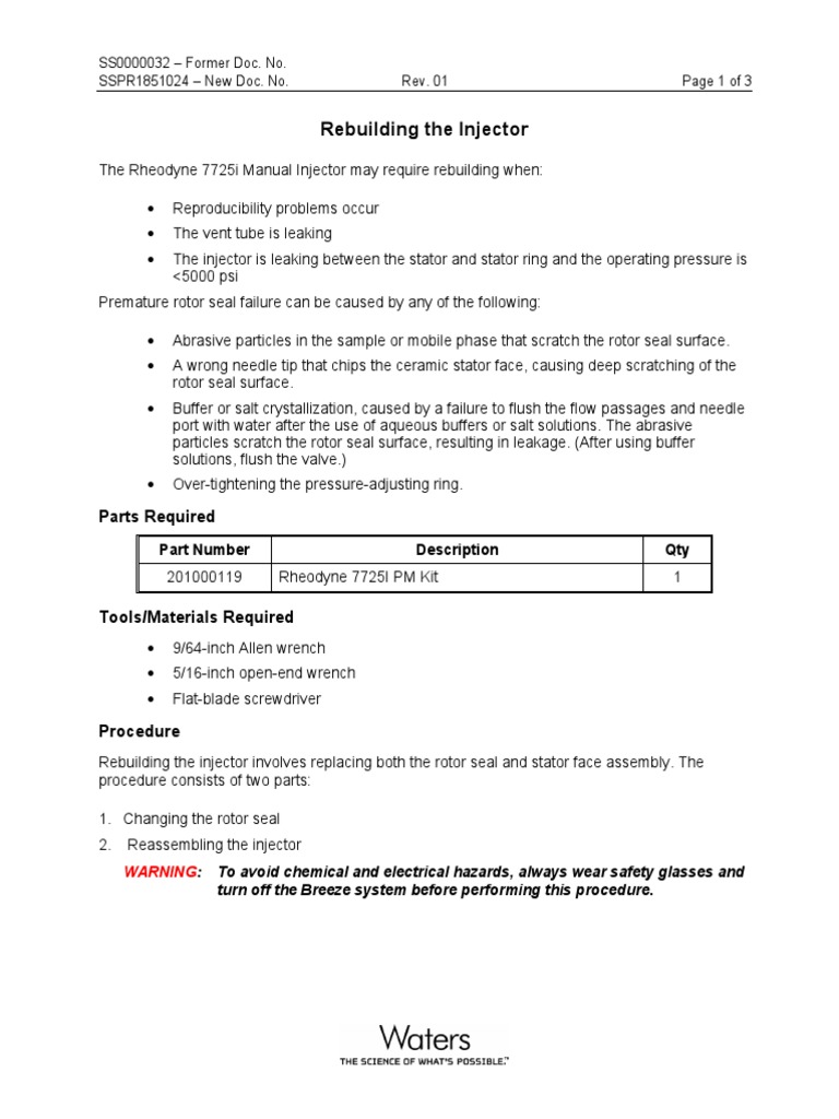 Rebuilding The Injector Rheodyne 7725i | PDF | Valve | Pump