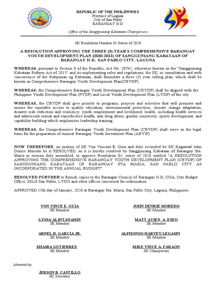 CBYDP-RESOLUTION-From-sk barangay 2d | PDF