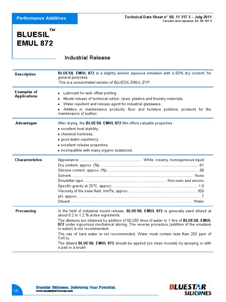 Bluesil EMULSION 872 - English | PDF
