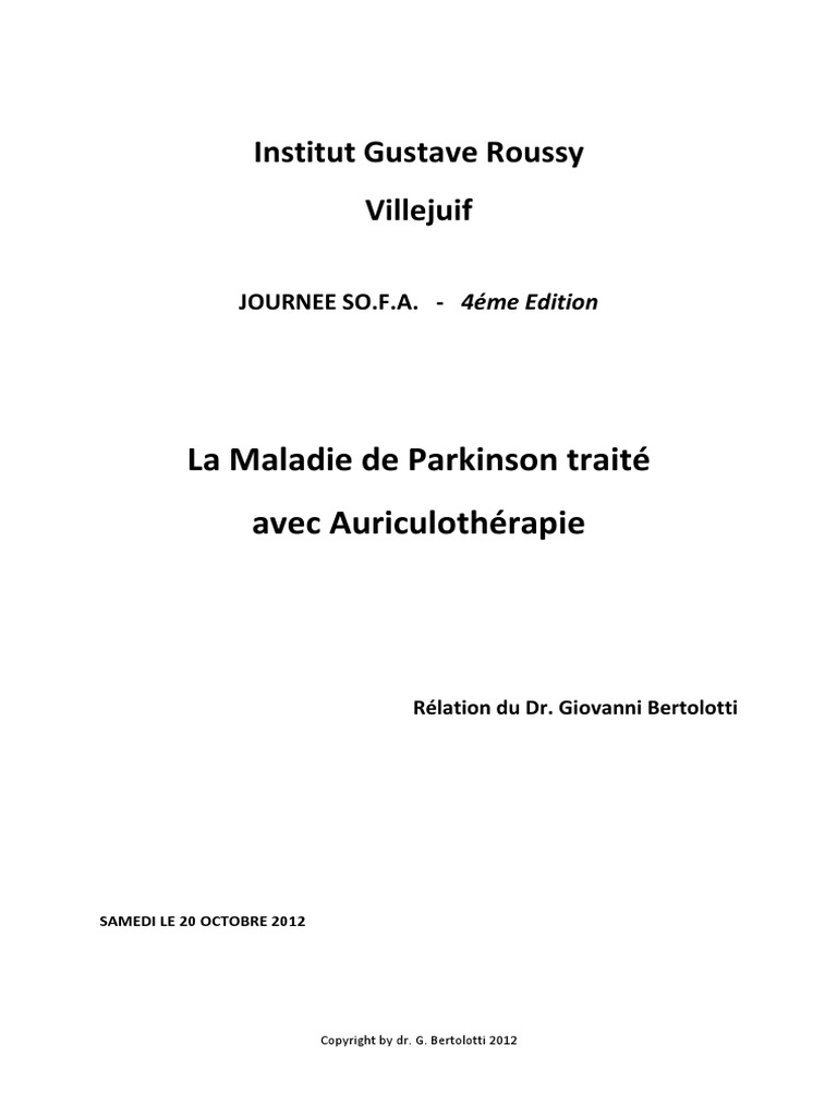 La Maldie de Parkinson Traité Avec Auricolothérapie | PDF