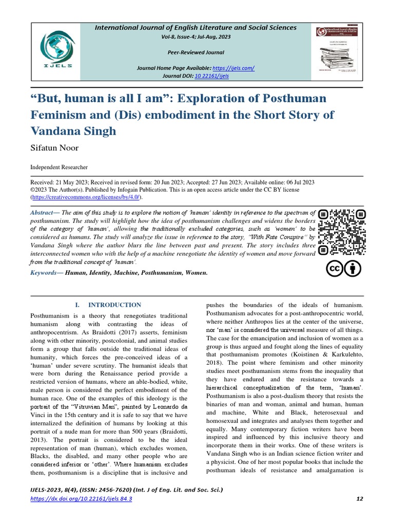 "But, Human Is All I Am": Exploration of Posthuman Feminism and (Dis) Embodiment in The Short ...