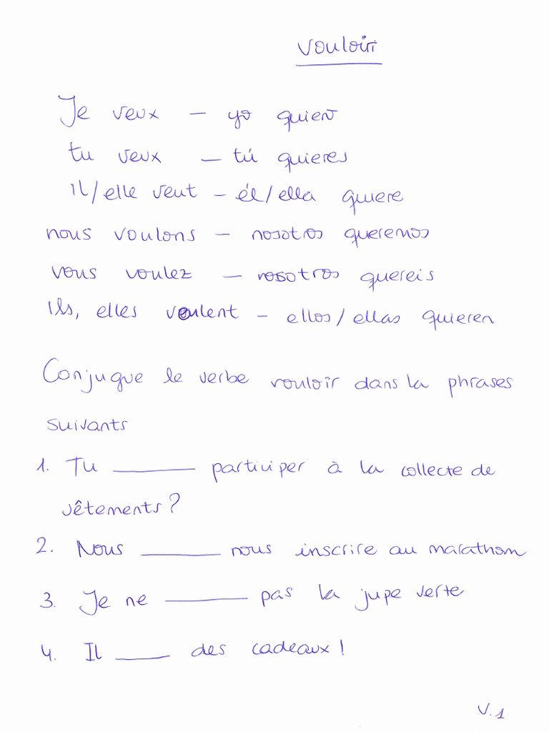 verbo vouloir ejercicios | PDF
