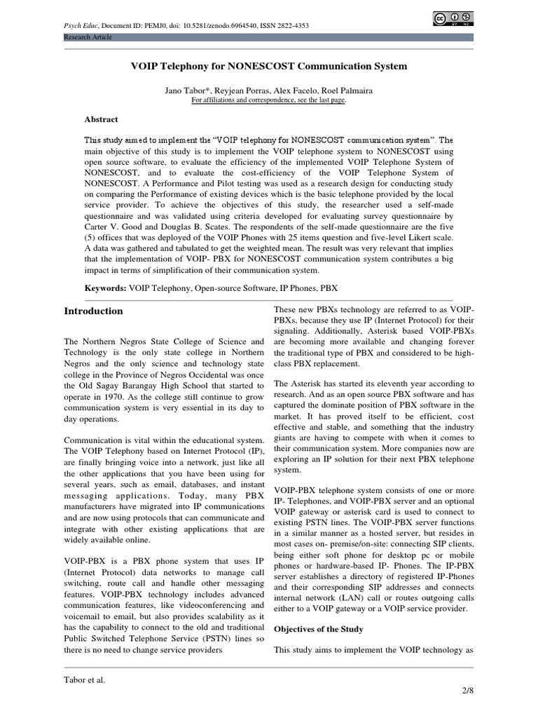 VOIP Telephony For NONESCOST Communication System | PDF