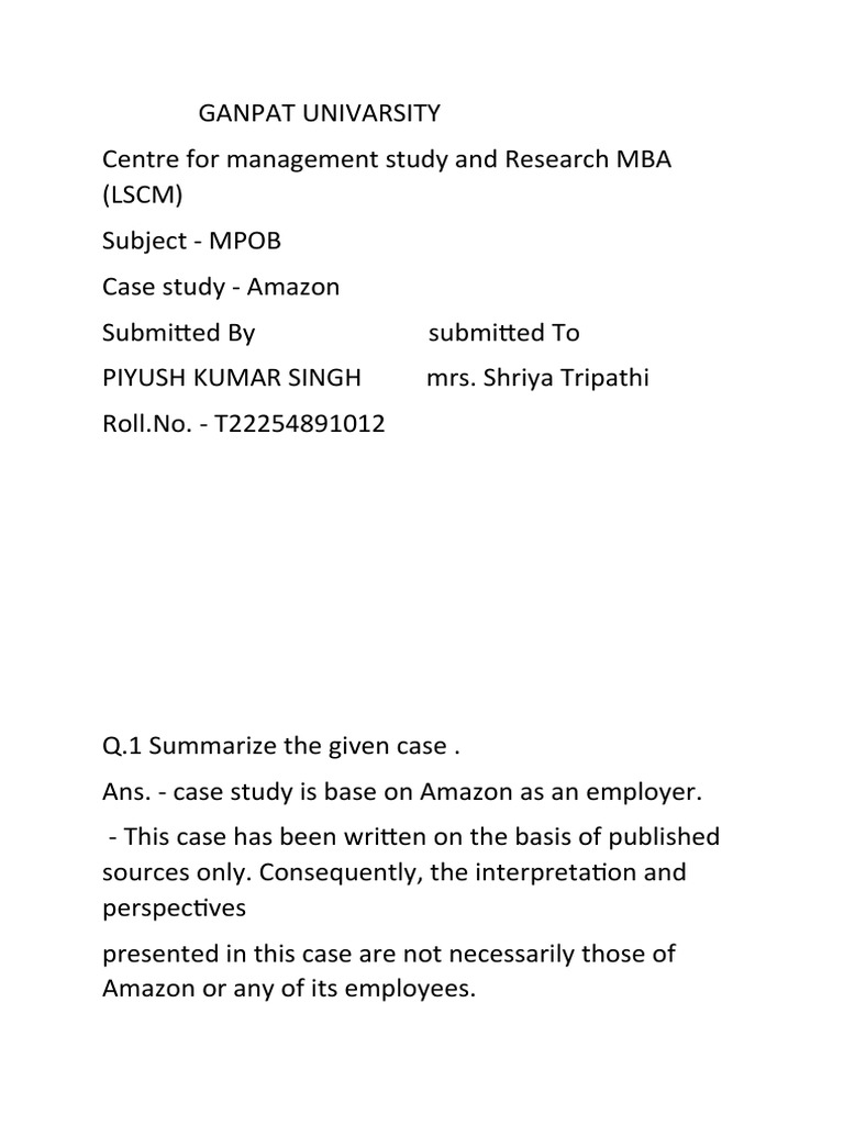 Case Study Amazon PIYUSH | PDF