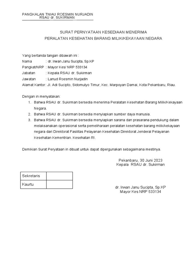 Surat Pernyataan Kemenkes Pdf