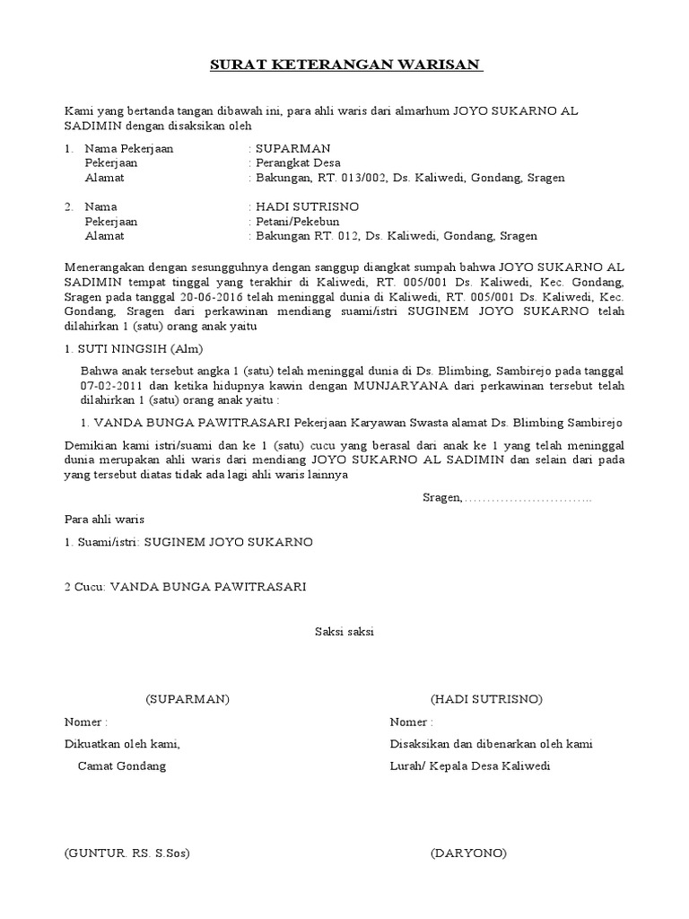 Surat Keterangan Warisan | PDF