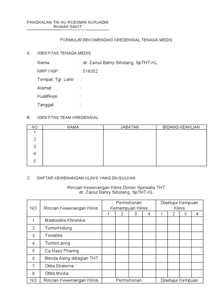 Lampiran Form Rekomendasi Kredensial Tenaga Medis THT RSN To Final | PDF