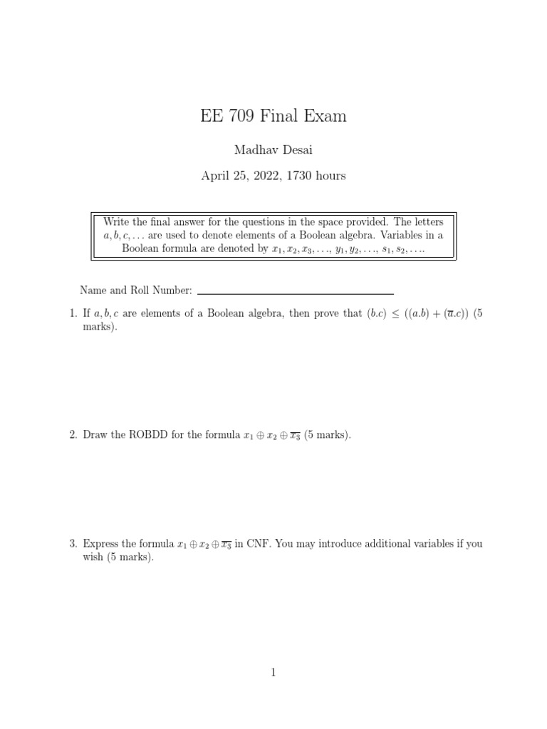 Endsem | PDF | Boolean Algebra | Teaching Mathematics