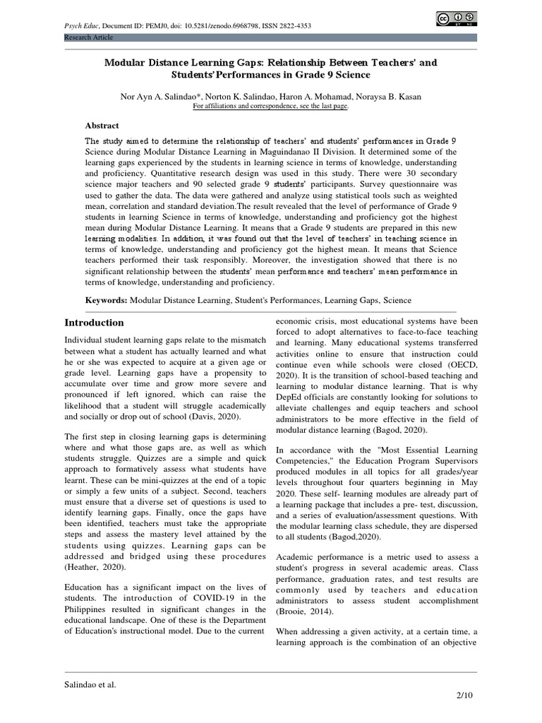 Modular Distance Learning Gaps: Relationship Between Teachers' and ...