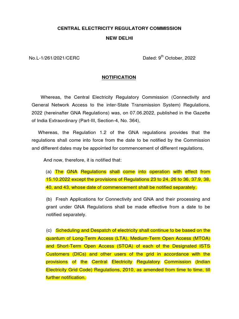 Effective_Date_of_GNA_Regulations2022 | PDF | Electricity | Power (Physics)
