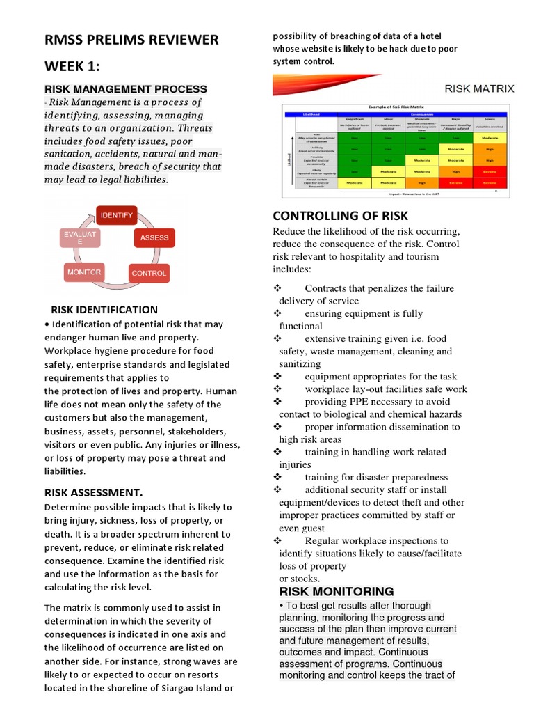 RMSS Prelims Reviewer | PDF | Risk | Foodborne Illness