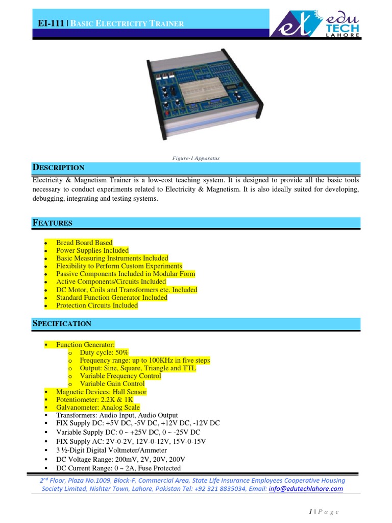 EI-111 Basic Electricity Trainer | PDF