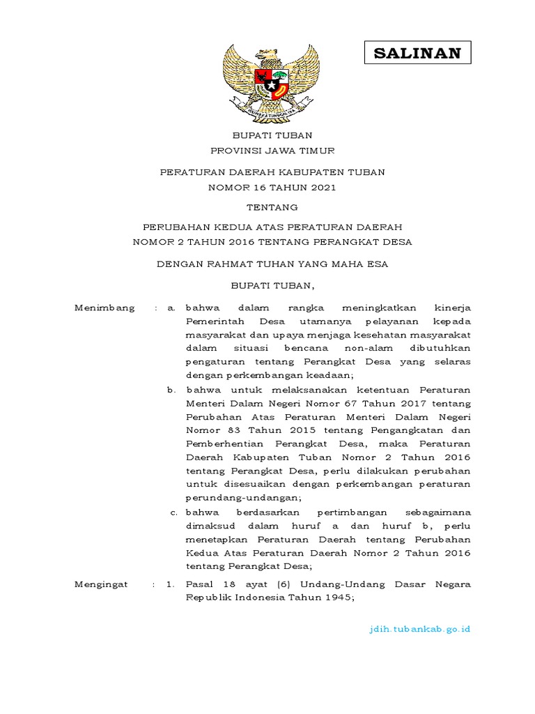 16 2021 Perubahan Perda Perangkat Desa | PDF