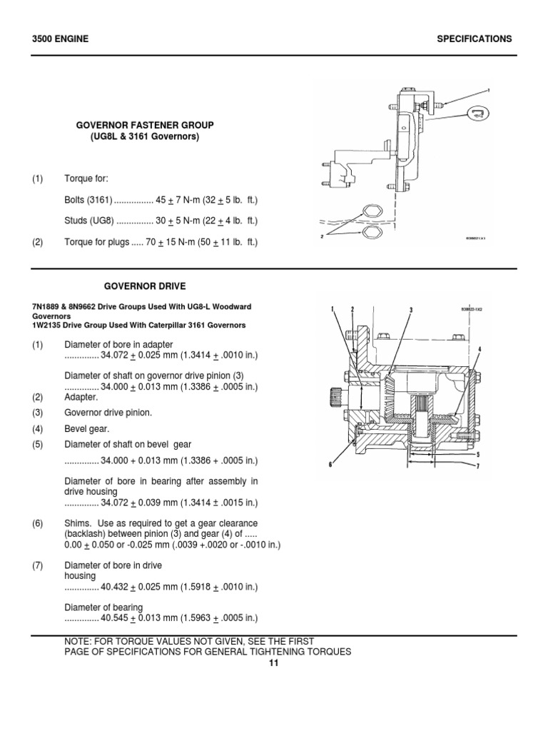 3500 ENGINE Specifications | PDF | Screw | Gear