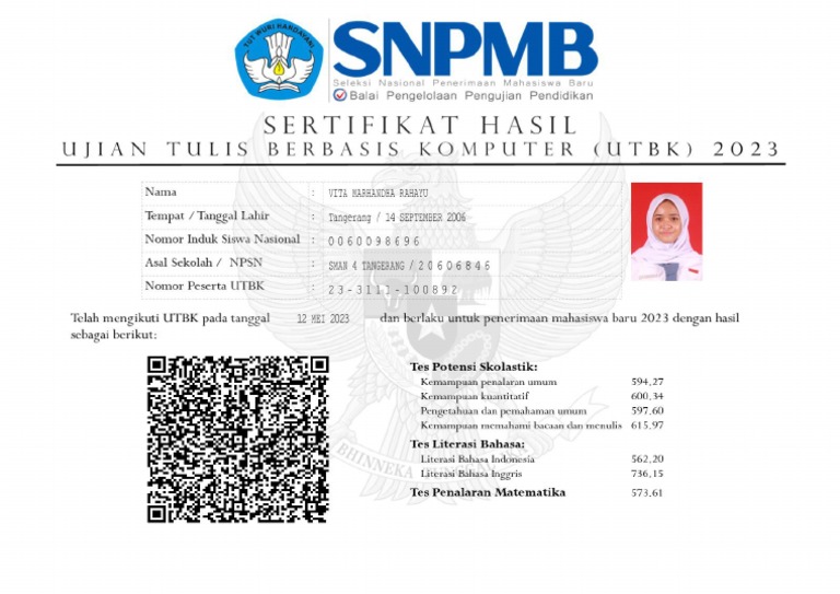 Sertifikat UTBK | PDF