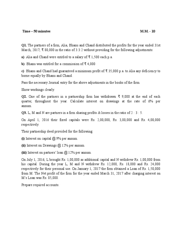 Accounts Paper Class 12 | PDF