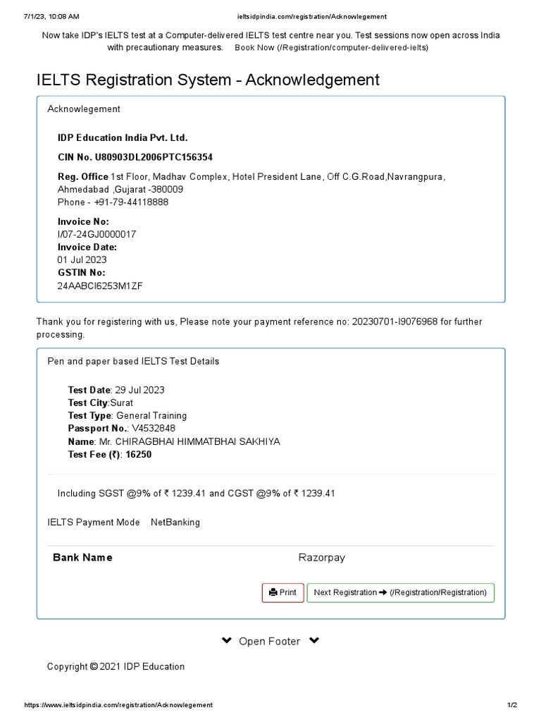 Registration Acknowlegement | PDF