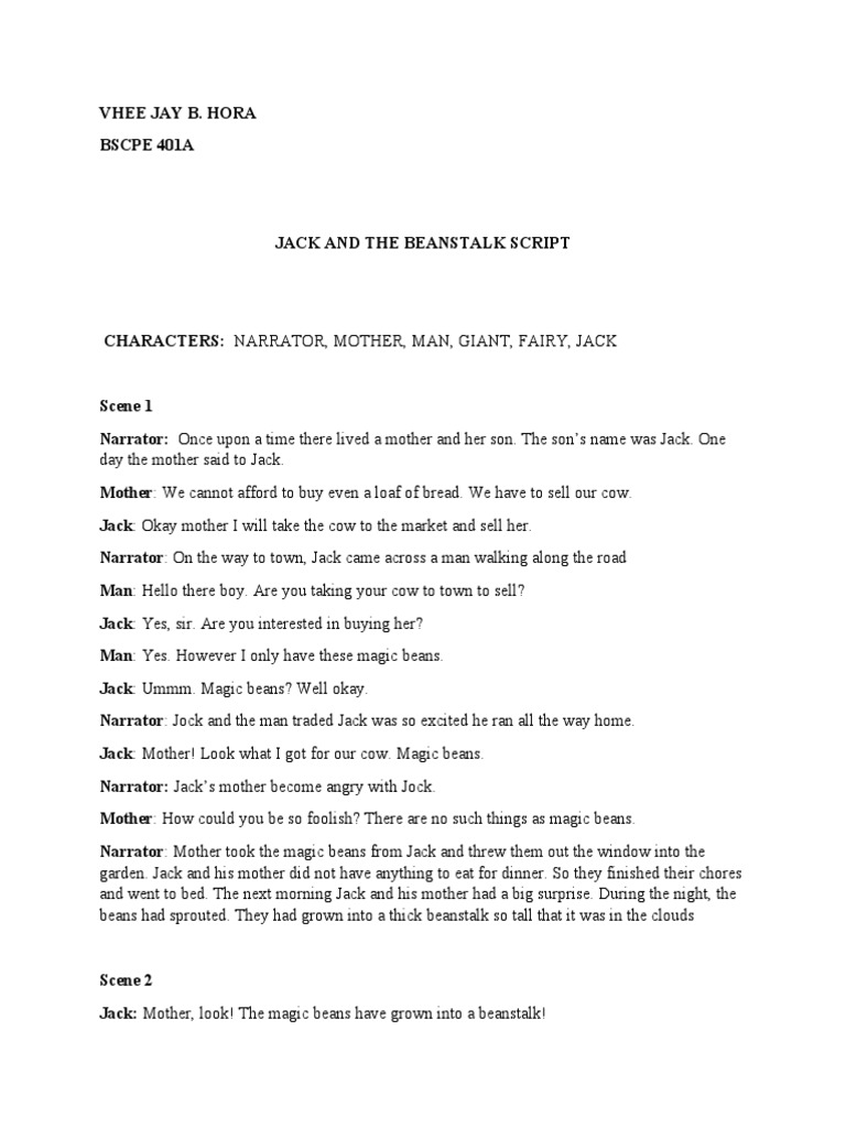 Jack and the Beanstalk Play Script | PDF