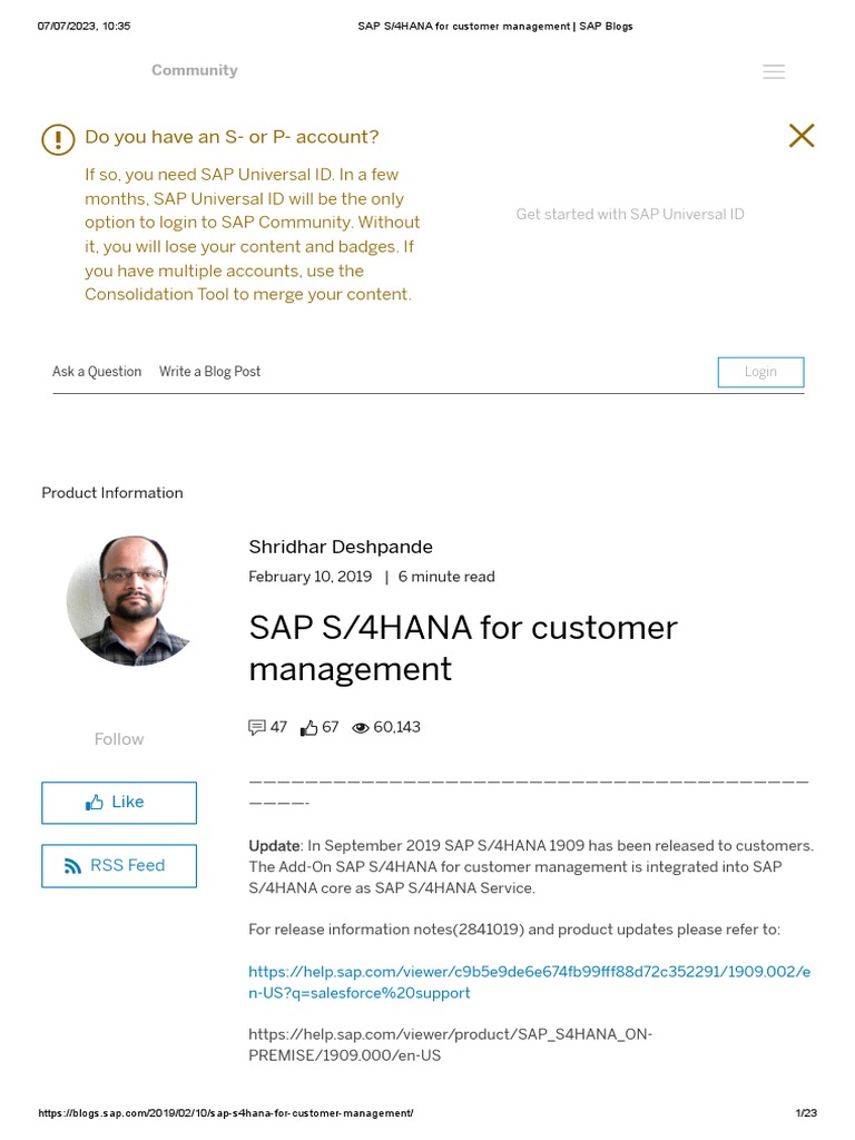 SAP S - 4HANA For Customer Management - SAP Blogs | PDF