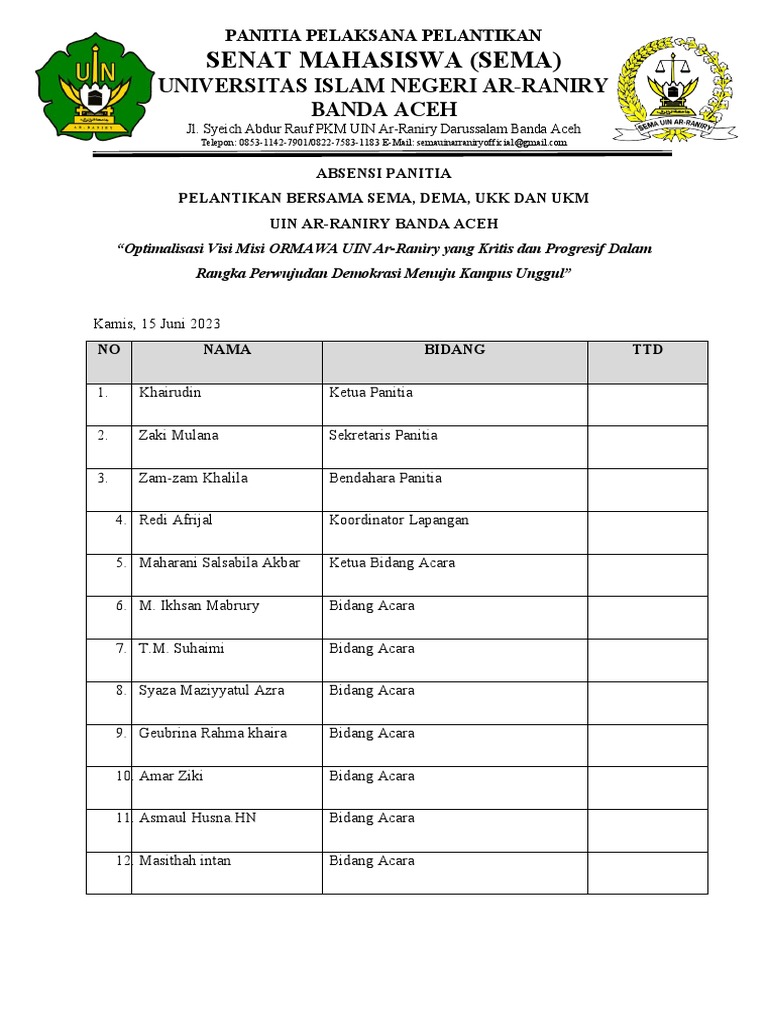 Absensi Panitia | PDF