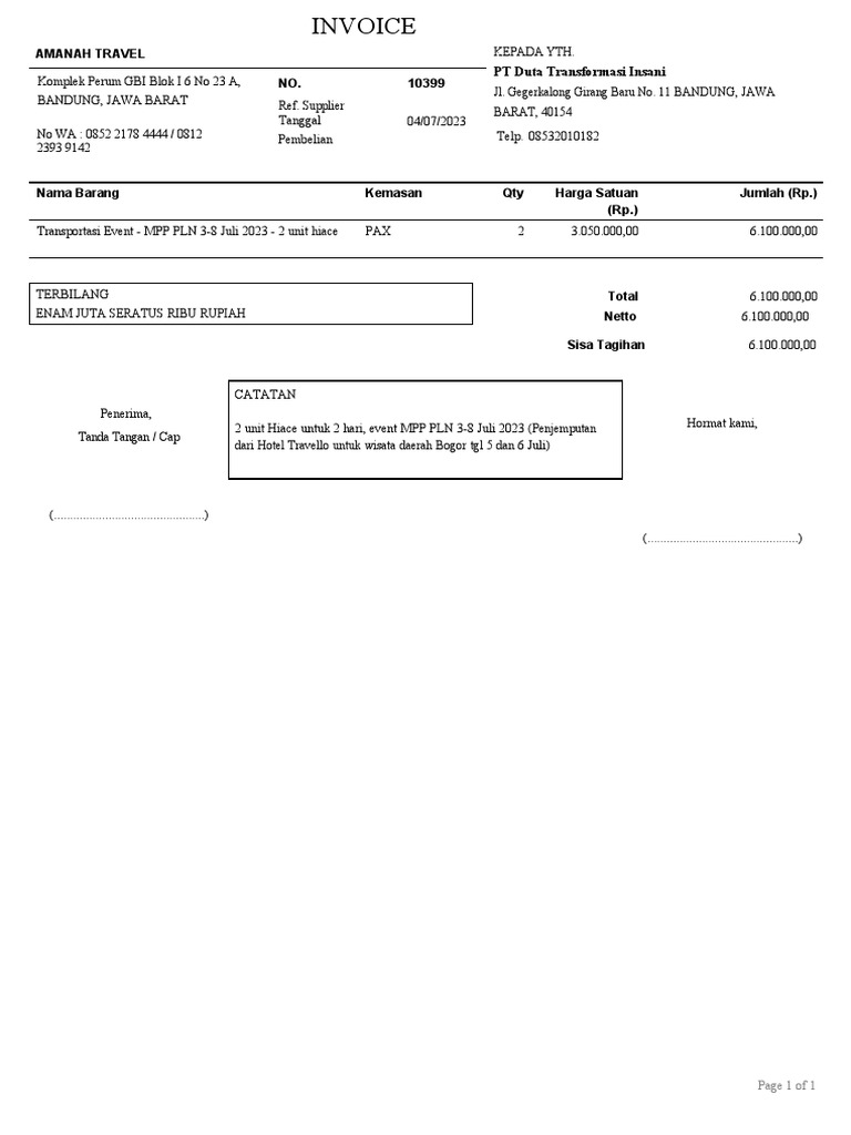 Contoh Format Invoice | PDF