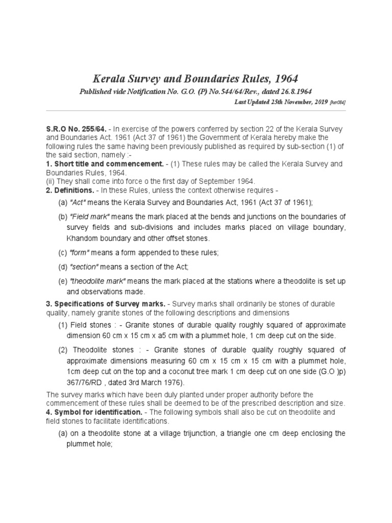 Kerala Survey and Boundaries Rules | PDF