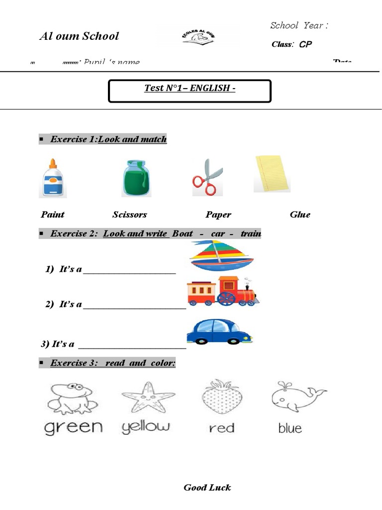 Contrôle N°1 Anglais Ce1 Et CP (1) . | PDF