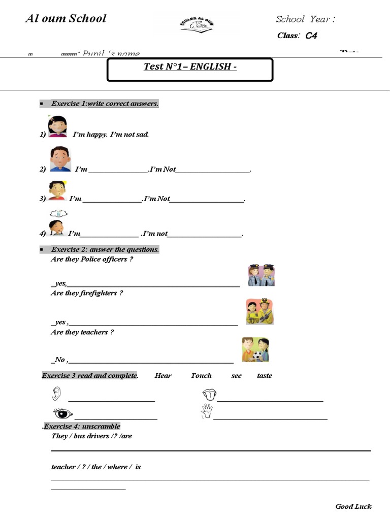 Contrôle n°1 anglais cm1(1). | PDF